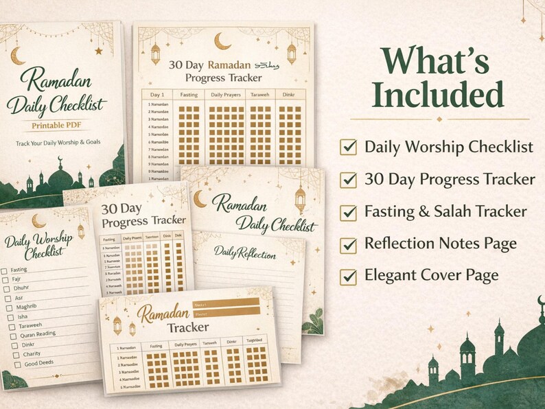 Ramadan Daily Checklist | Islamic Planner, Salah, Quran Tracker (PDF ...