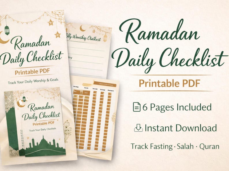 Ramadan Daily Checklist | Islamic Planner, Salah, Quran Tracker (PDF ...