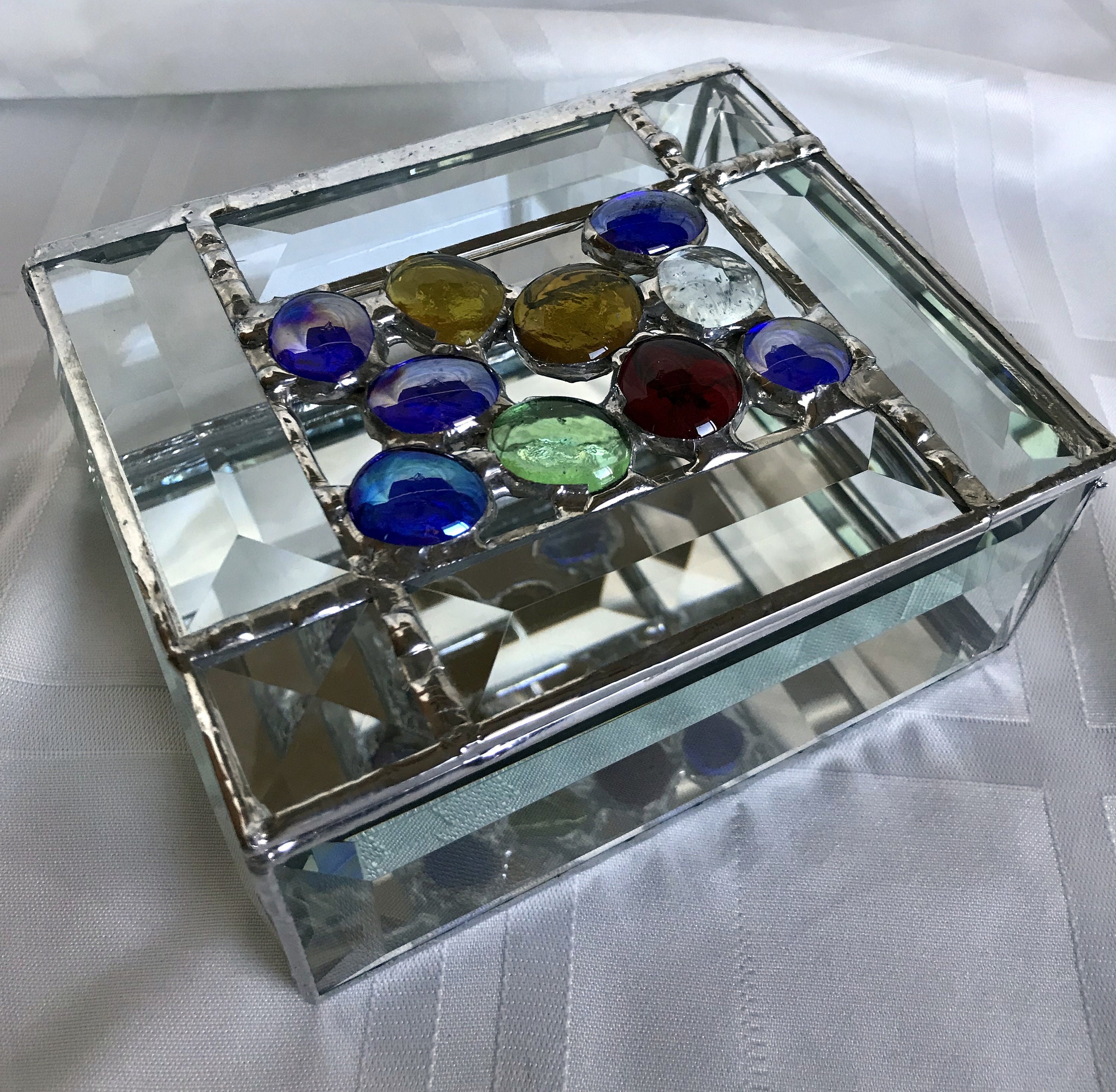 Handcrafted Beveled Glass Box,colorful Glass,keepsake Box,memory ...
