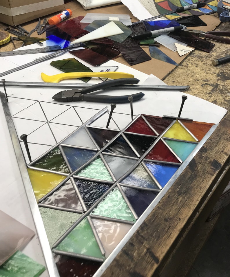Stained Glass Triangle Wall Art: Multi Colored Pop Art Decor - Etsy