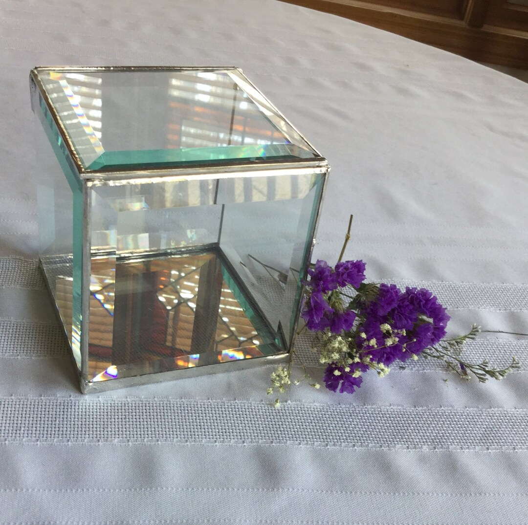 Beveled Glass Box,clear Glass Box,4x4x4 Memory Display,keepsake Display ...