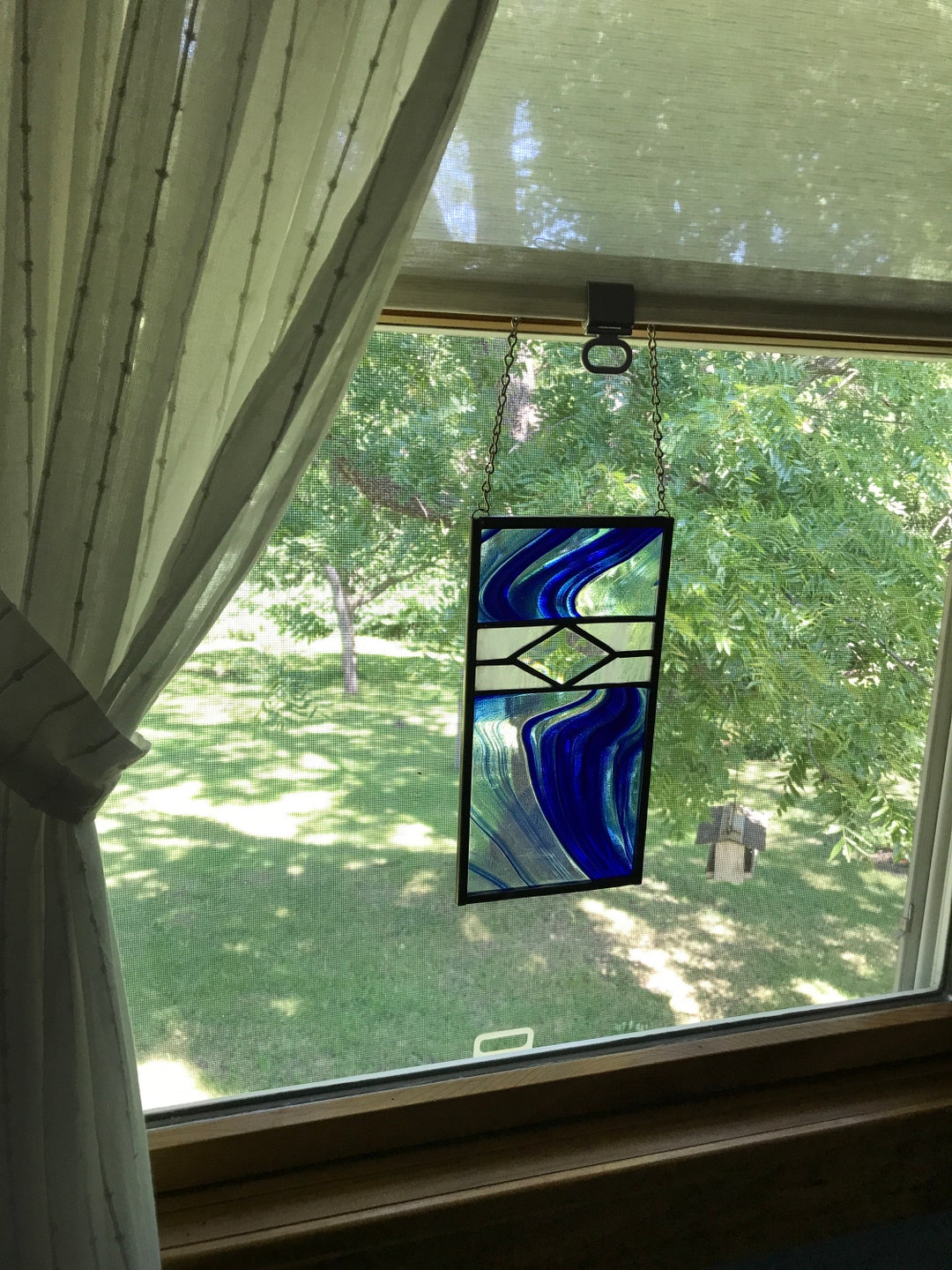 Stained Glass Window,small Stained Glass Window,cobalt Blue Glass,clear ...