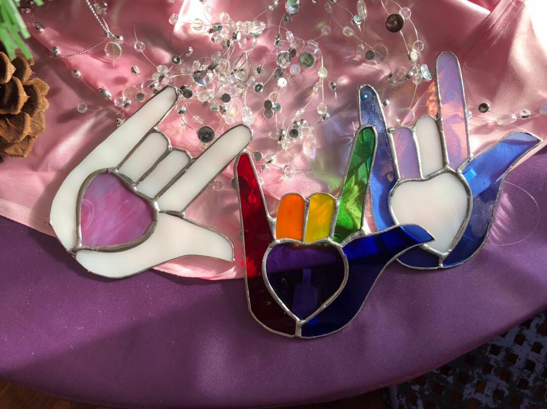 ASL I Love You Stained Glass Art,patriotic/pride Colors,asl Gift,sign ...