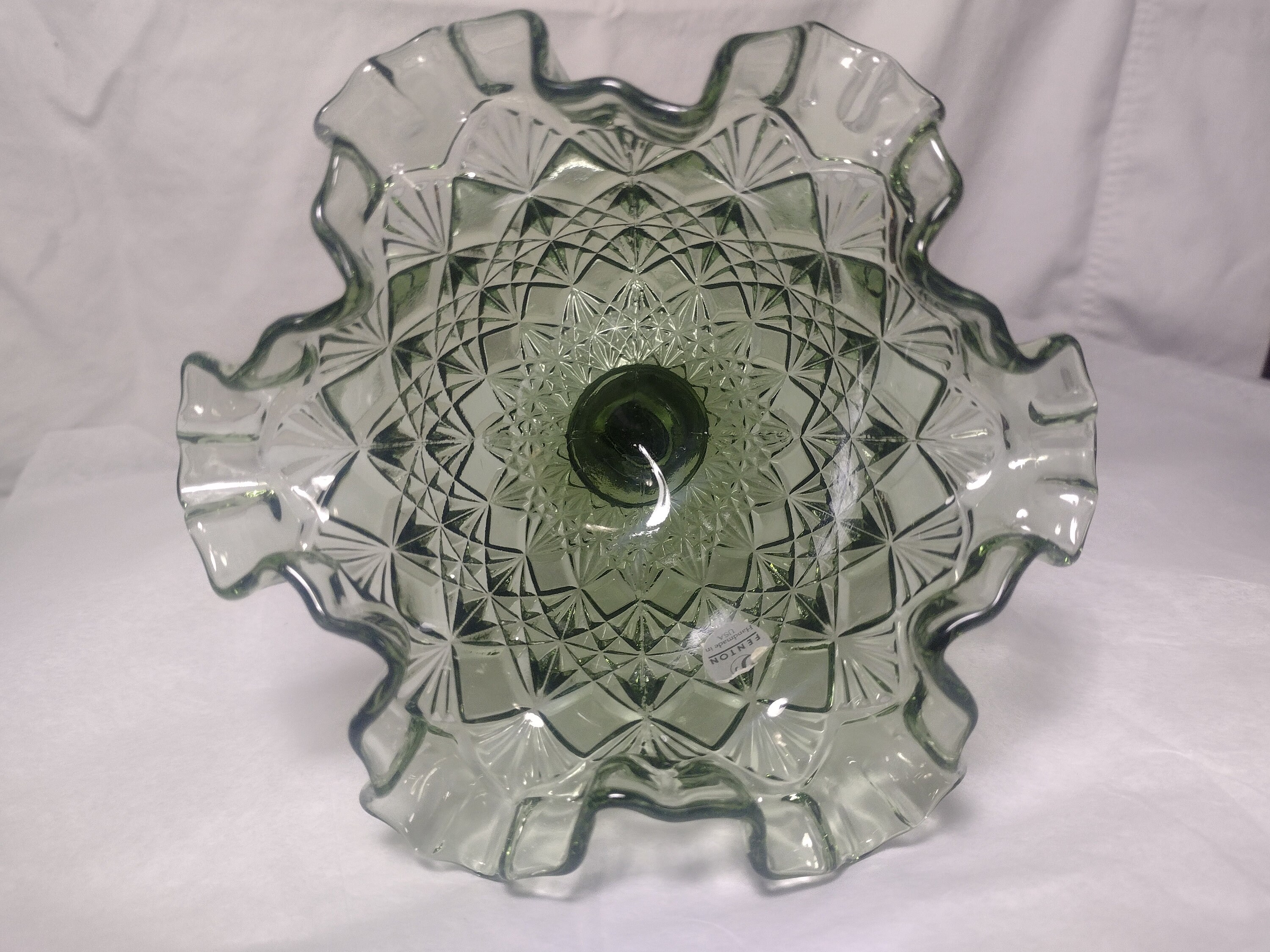 Fenton Colonial Green Olde Virginia Fine Cut and Block Pattern Ruffled ...
