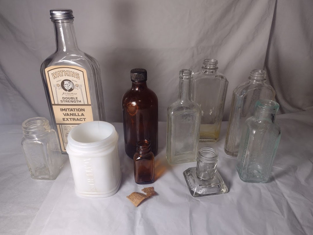 Lot of 10 Vintage and Antique Bottles Medical, Kitchen, Fragrance, Ink ...