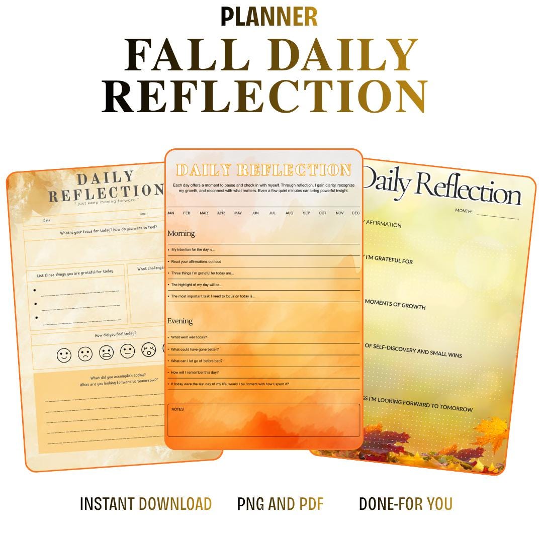 Fall Daily Reflection Planner Printable | Autumn Journal & Gratitude ...