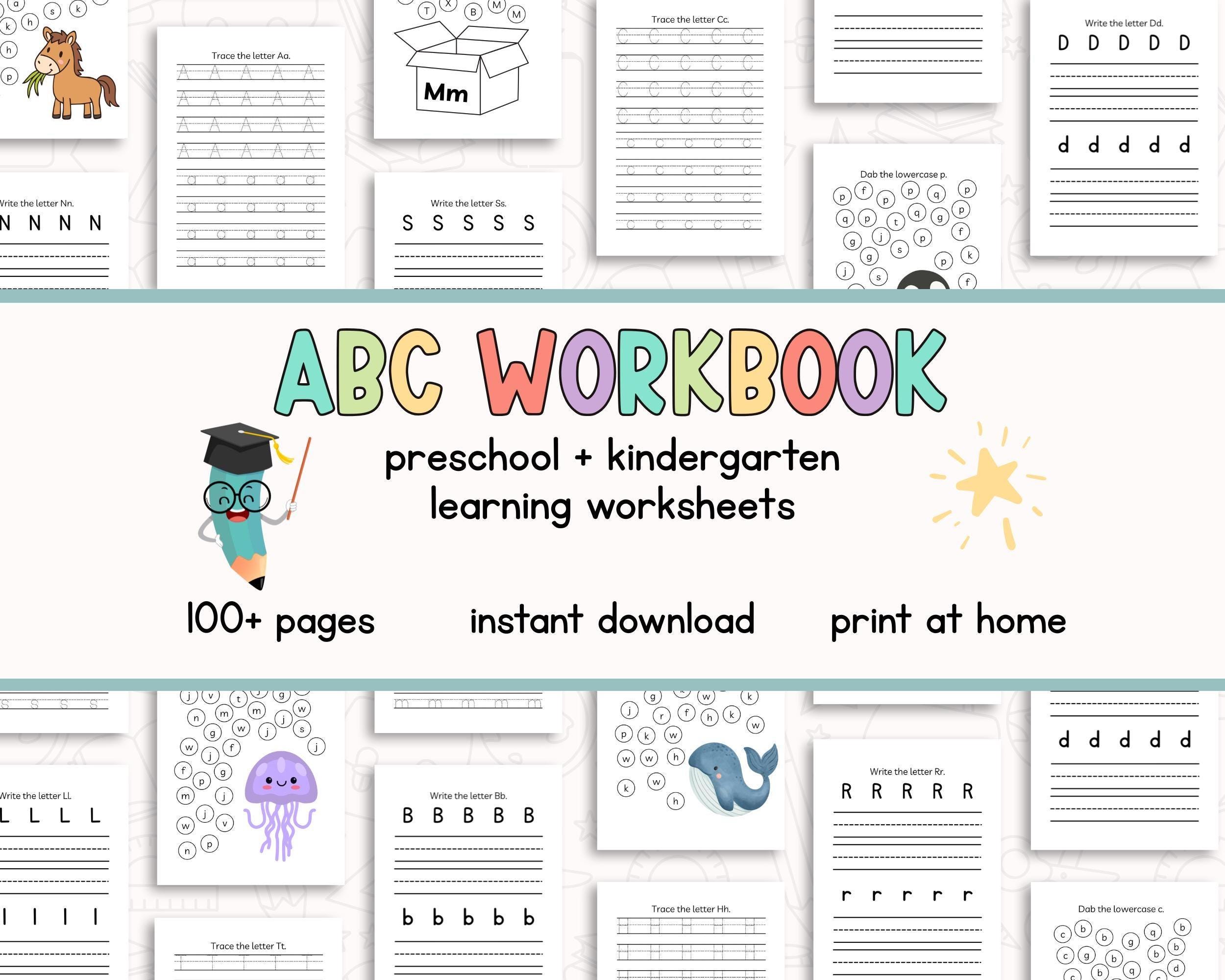 100+ Page Printable Alphabet Workbook for Preschool + Kindergarten ...