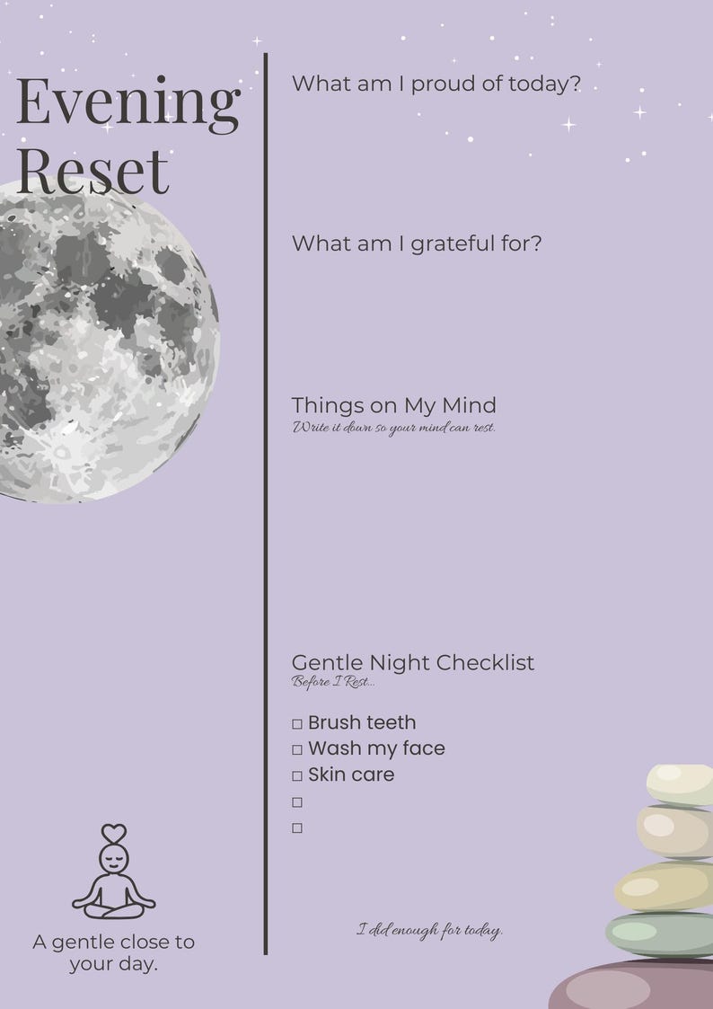 Evening Reset Printable & Fillable PDF | Nightly Reflection Journal ...