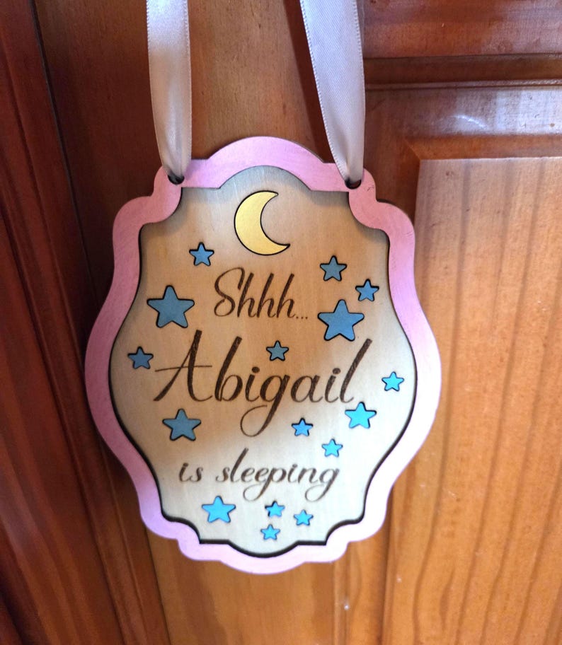 Personalized Laser Cut Wood Baby Sleeping Door Sign | Nursery Decor ...