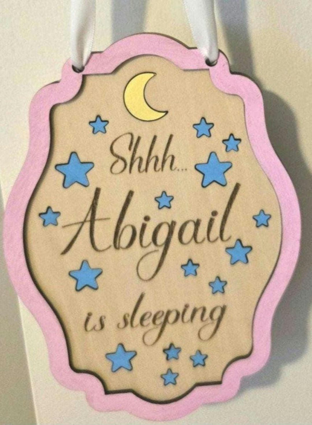Personalized Laser Cut Wood Baby Sleeping Door Sign | Nursery Decor ...