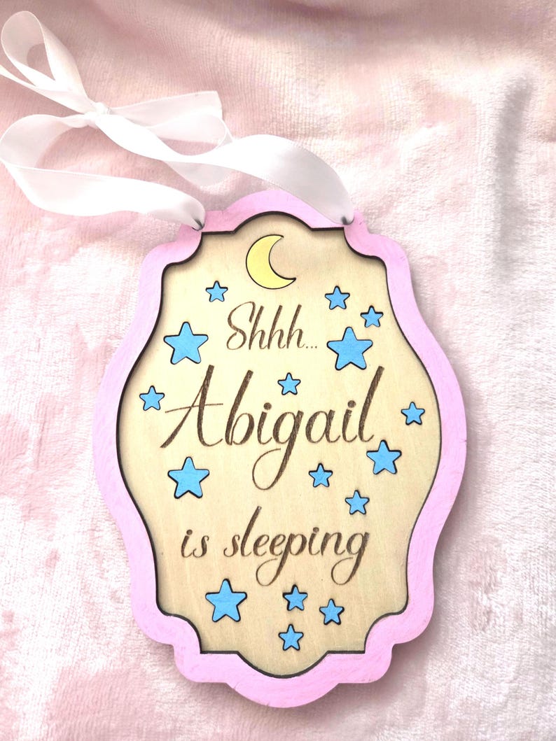 Personalized Laser Cut Wood Baby Sleeping Door Sign | Nursery Decor ...