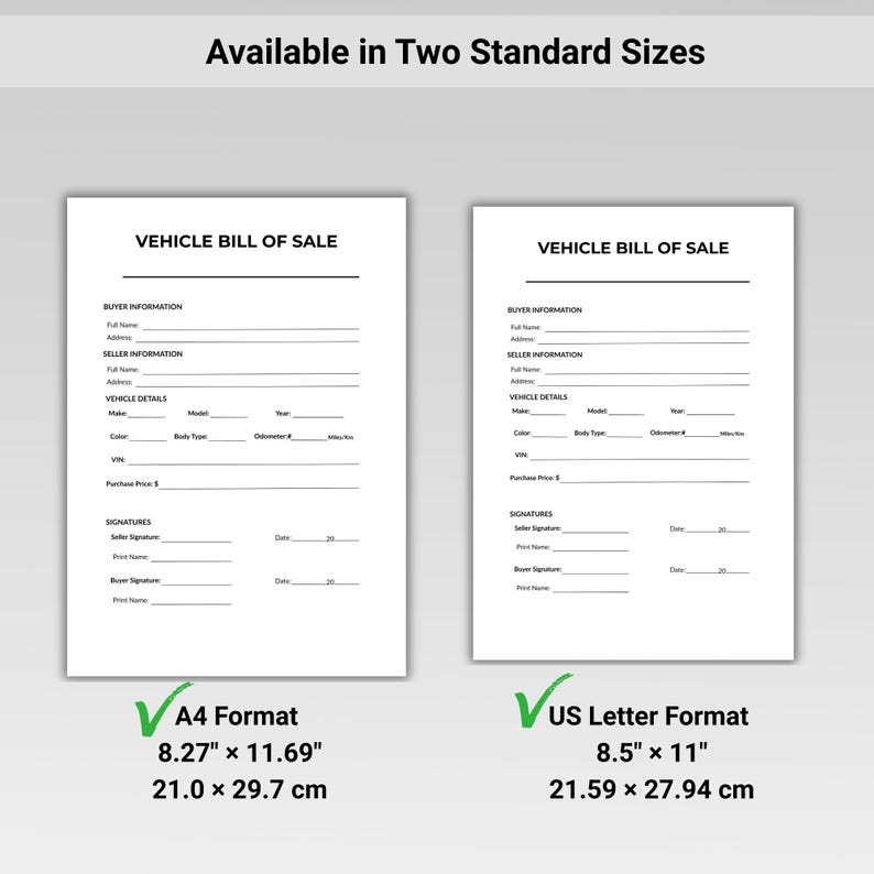 Vehicle Bill of Sale Template – Editable Car Bill of Sale Canva ...