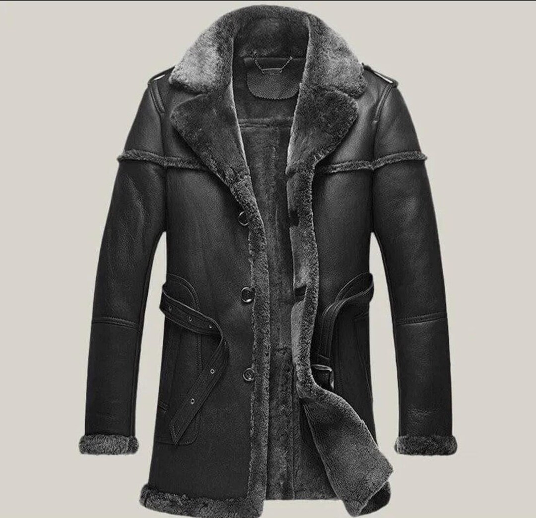 Mens Real Sheep Leather Fur Lining Long Coat - Etsy