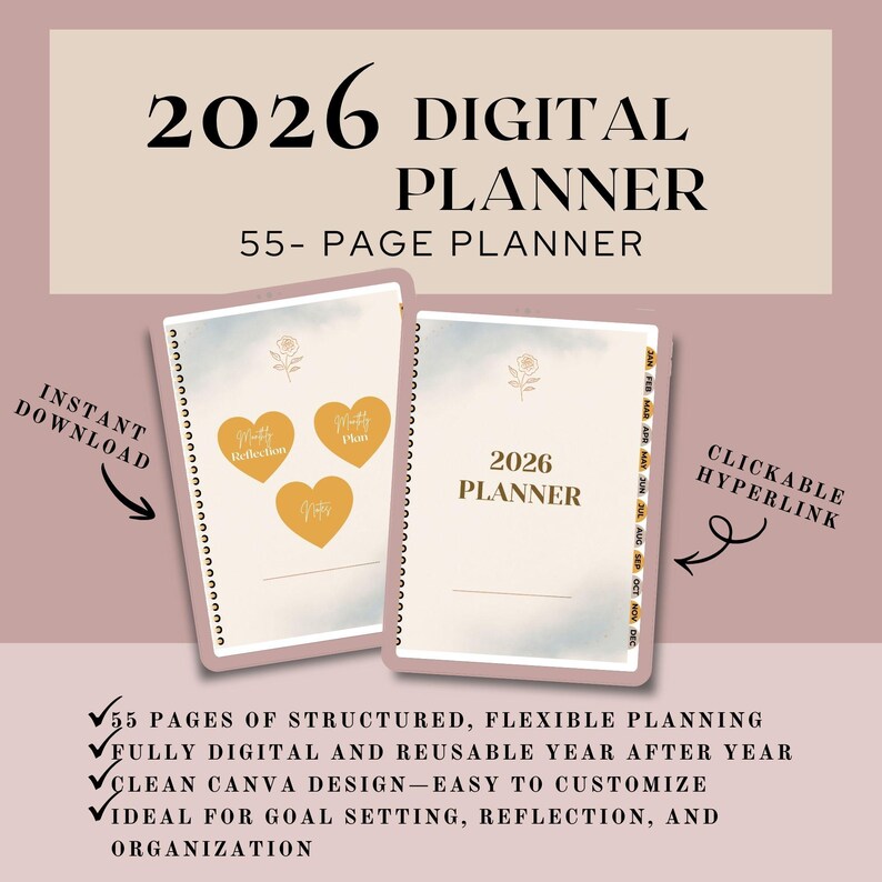 Digital 2026 Monthly Calendar Planner With Hyperlink, Fully ...