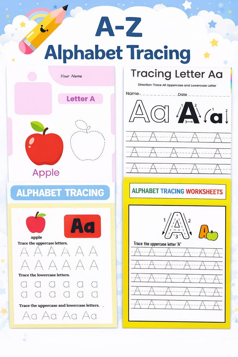 Alphabet Worksheets Bundle Letter Tracing Practice for Preschool and ...