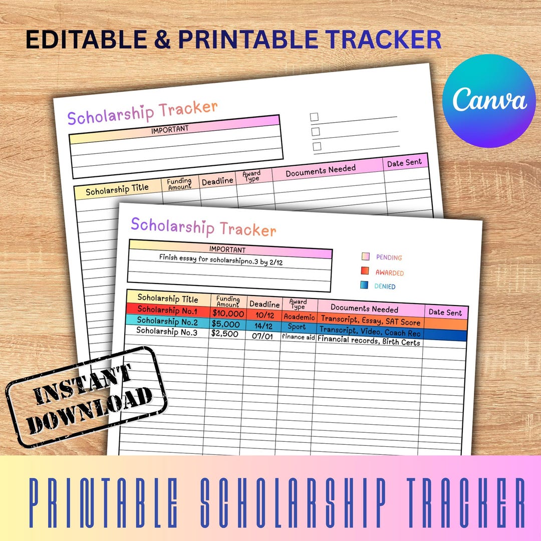 Scholarship Tracker Printable College Application Tracker Sheet ...