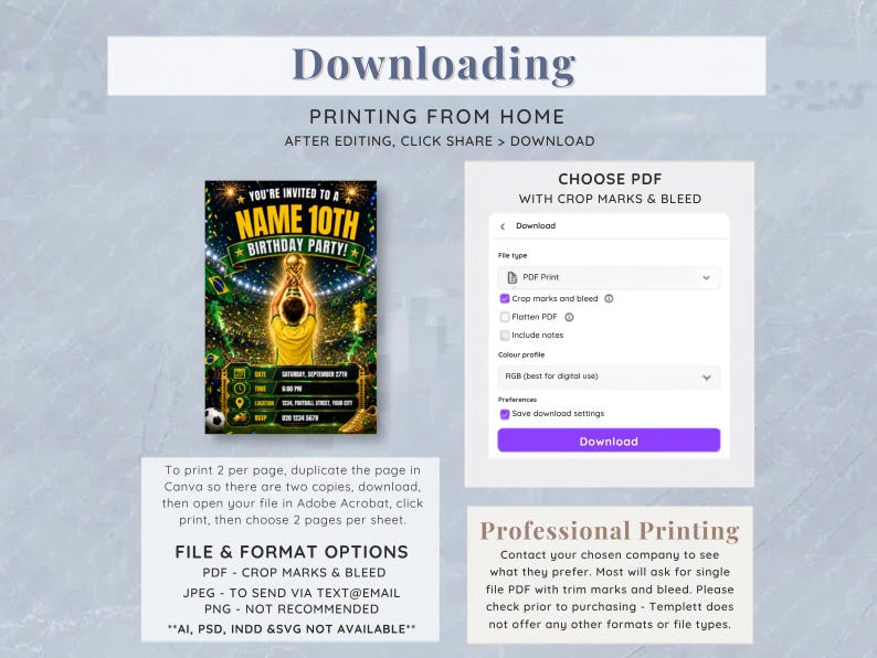 Brazil Soccer Birthday Invitation Canva Template, World Cup 2026 ...