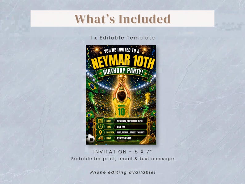 Brazil Soccer Birthday Invitation Canva Template, World Cup 2026 ...