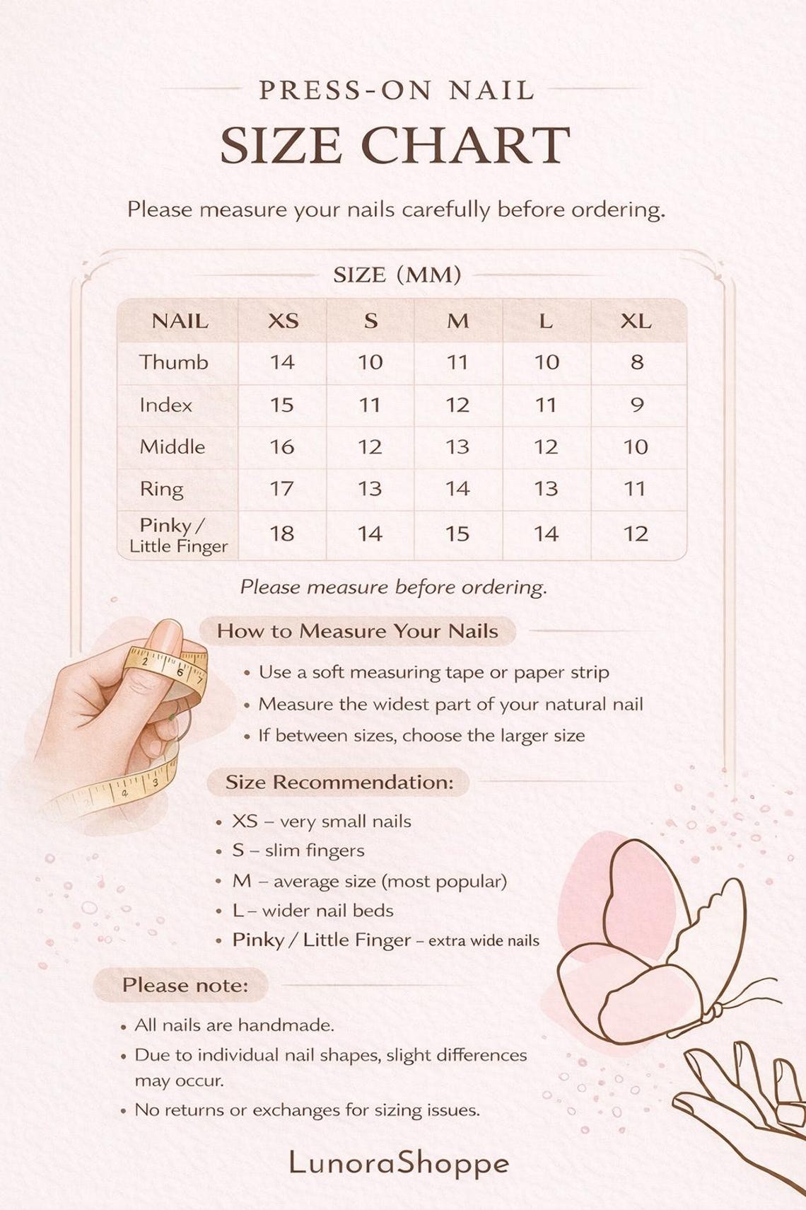 Press On Nail Size Chart Template