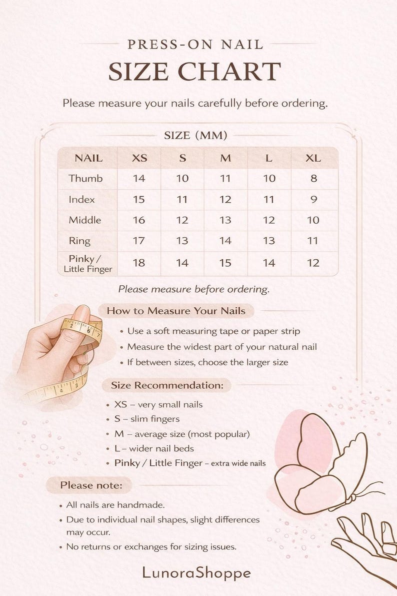 Press-on Nail Size Chart | Printable Nail Measurement Guide - Etsy