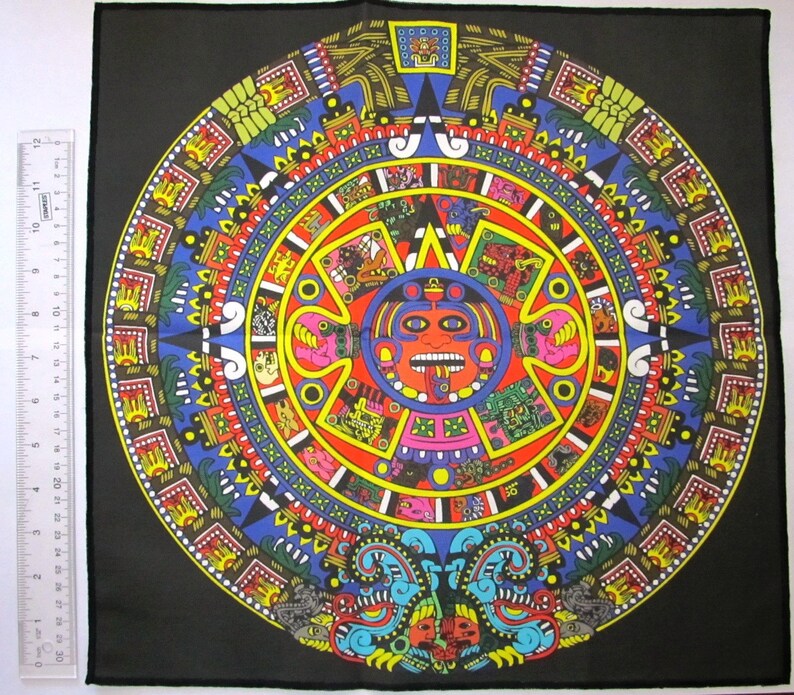 Printed Sew on Patch - MONSTER AZTEC CALENDAR - Mayan - Back Patch ...