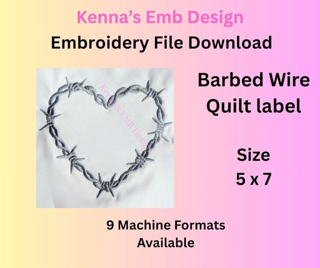 Barbed Wire Embroidery Design Quilt Label- Download - Etsy