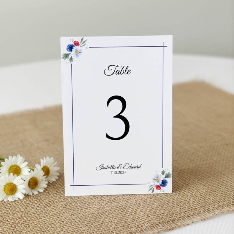 Wildflower Wedding Table Number Design Template | Editable Printable ...