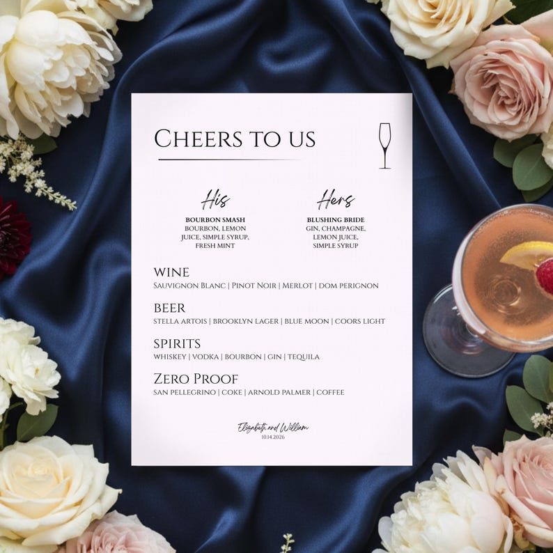 Wedding Bar Menu Sign Template | Minimalist Modern Drink Menu ...
