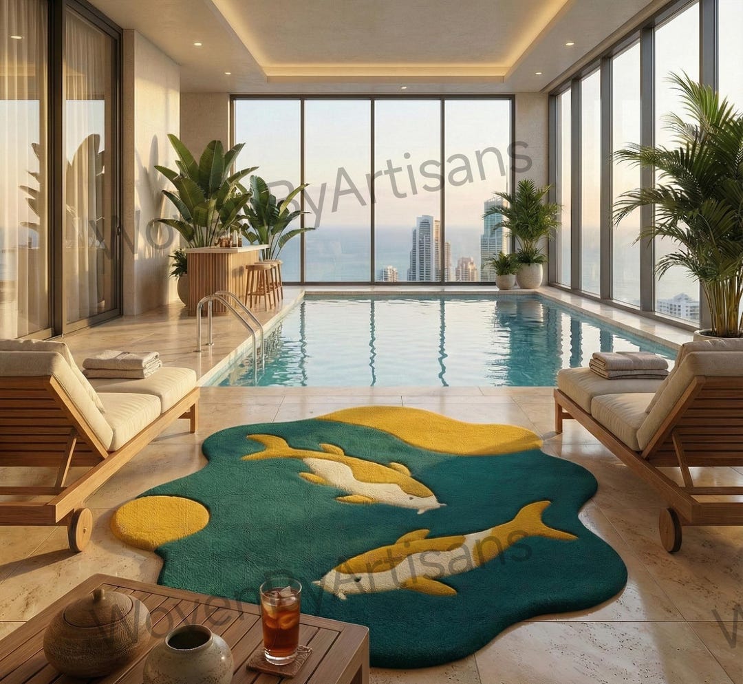Koi Fish Rug Abstract Round Rugs Ocean Theme Irregular Shape Rug - Etsy