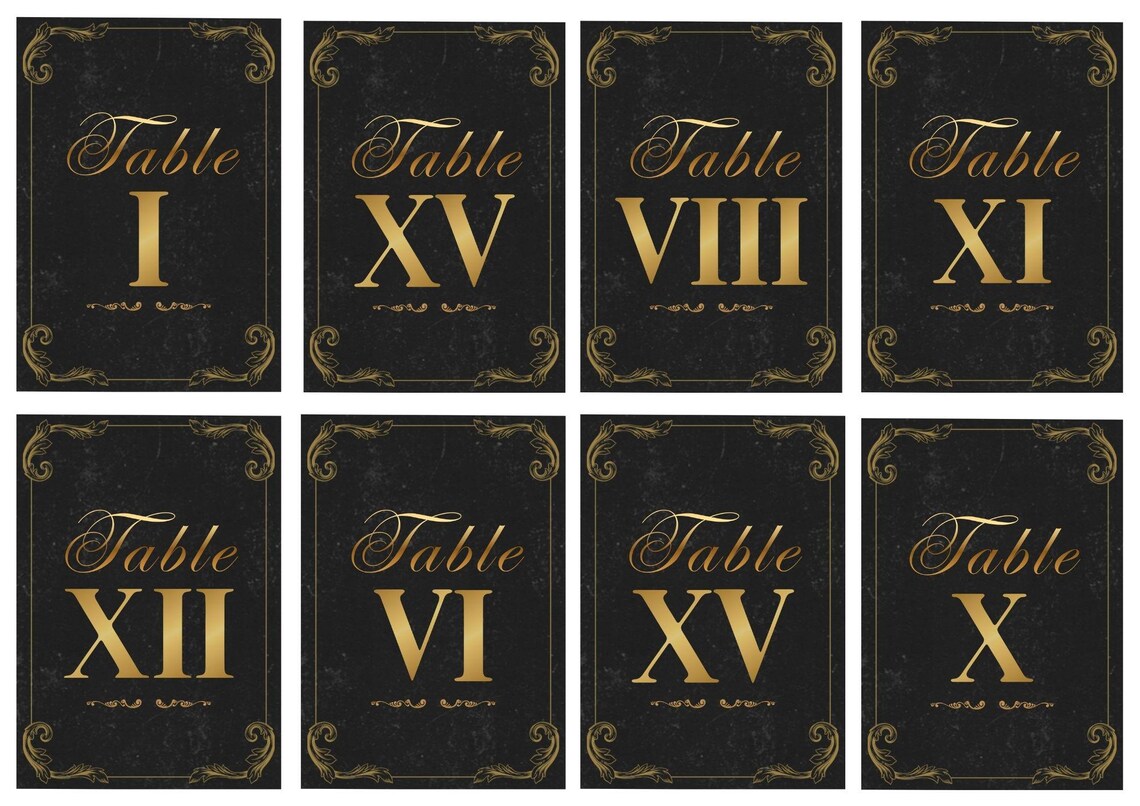 Masquerade Table Numbers | Black & Gold, Elegant Event Decor (A5 ...