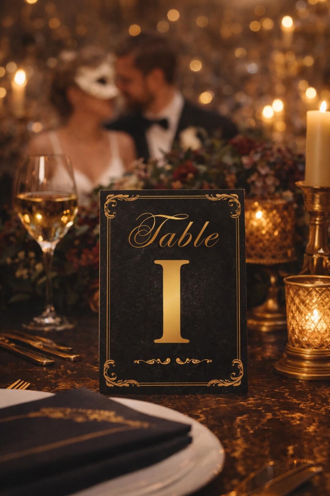 Masquerade Table Numbers | Black & Gold, Elegant Event Decor (A5 ...