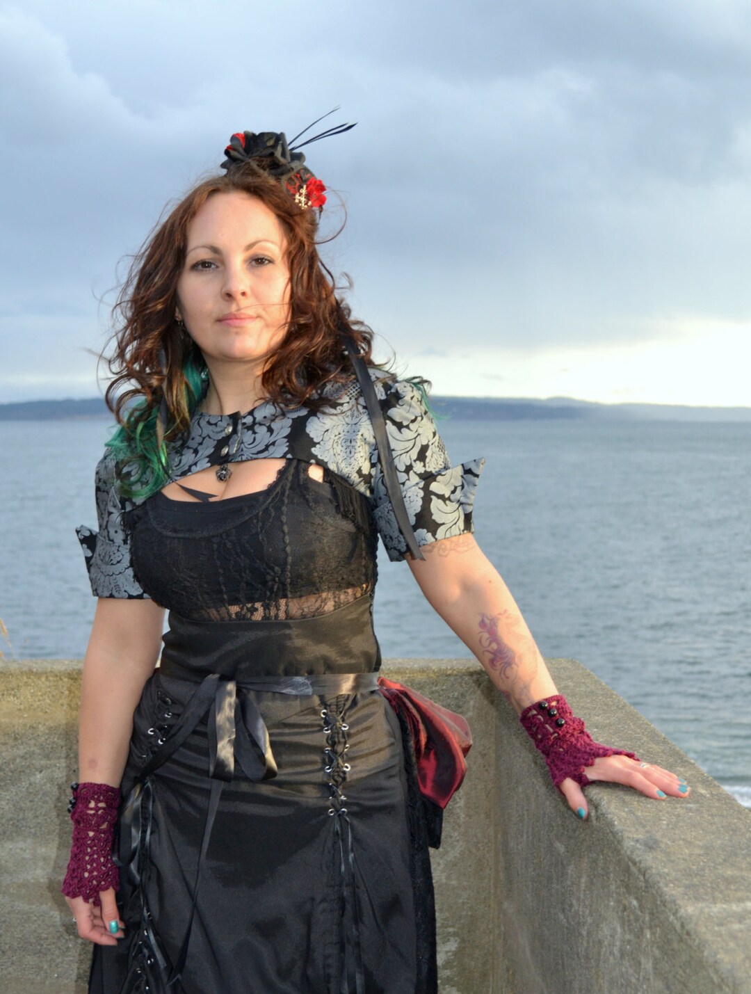 Silver and Black Gothic Steampunk Short Sleeve Shrug, Burlesque ...