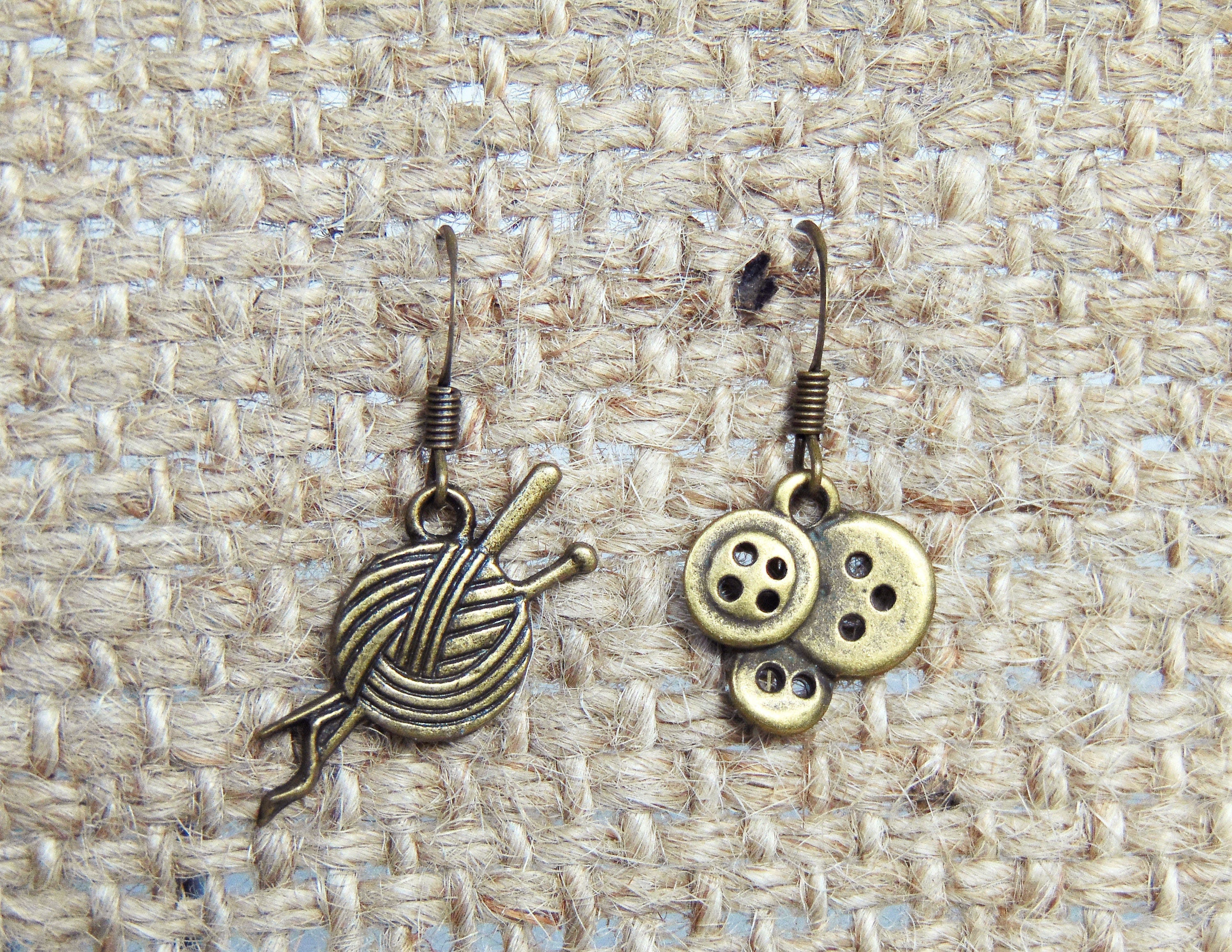 SALE - Knitting Earrings - Sewing Craft Dangle Earrings in Bronze ...