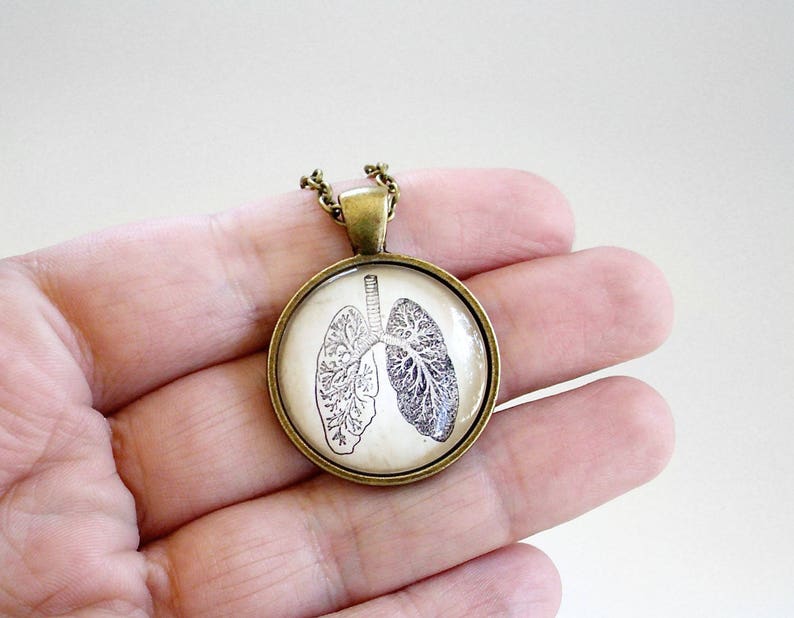 Anatomical Lungs Necklace - Antique Anatomy Print Pendant in Bronze or ...