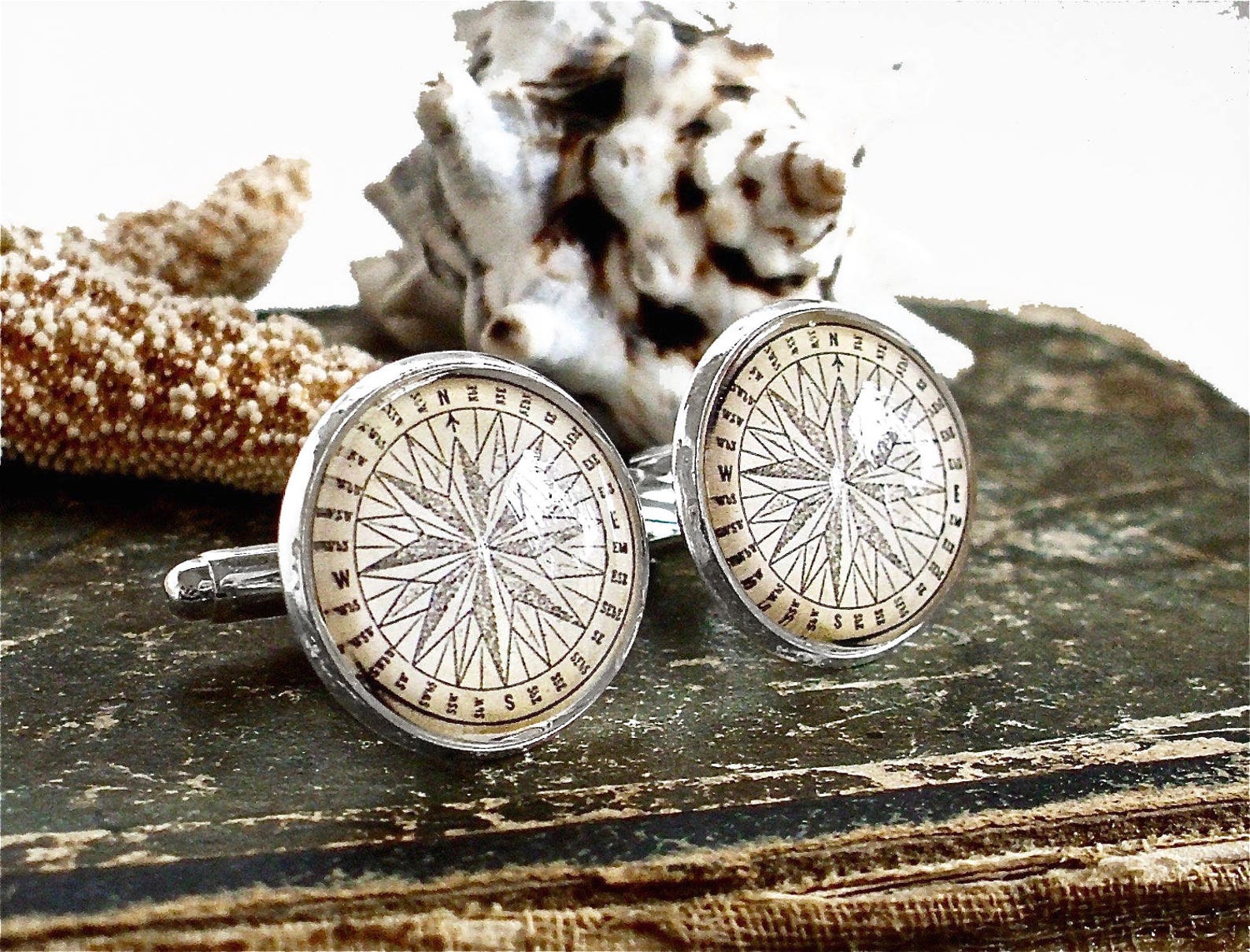 Compass Cufflinks / Cuff Links Antique Nautical Print - Etsy