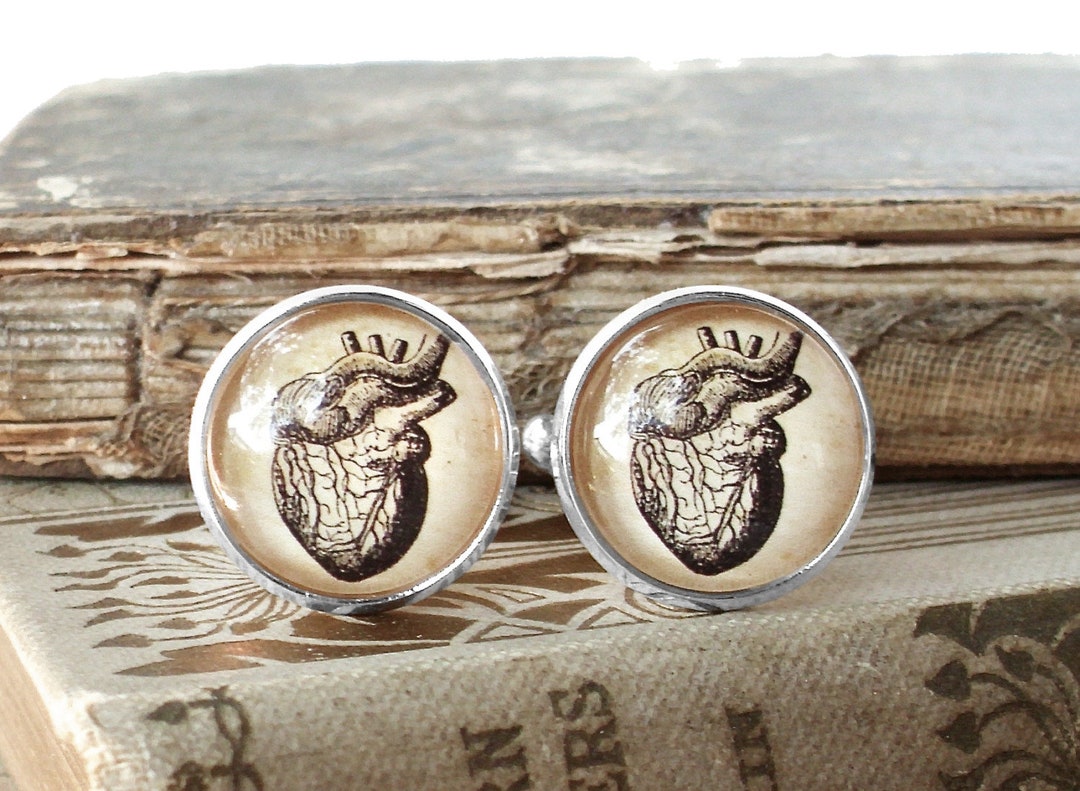 Anatomical Heart Cuff Links / Cufflinks in Silver - Antique Anatomical ...