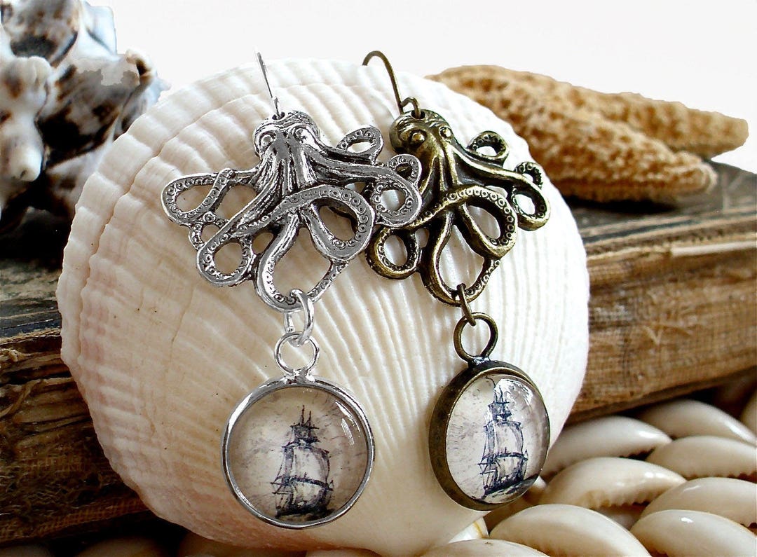 The Kraken Earrings in Bronze or Silver Finish - Octopus Earrings With ...