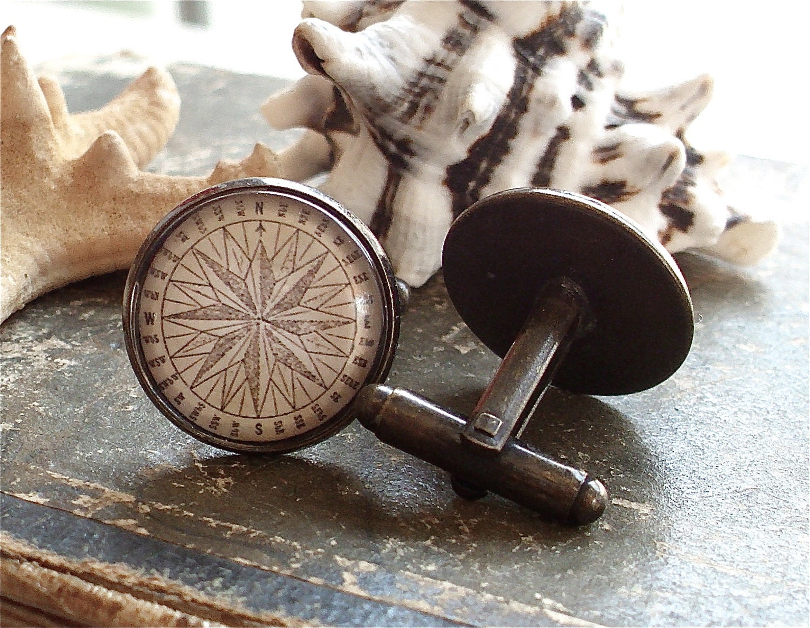 SALE Compass Cufflinks Compass Cuff Links in Bronze | Etsy