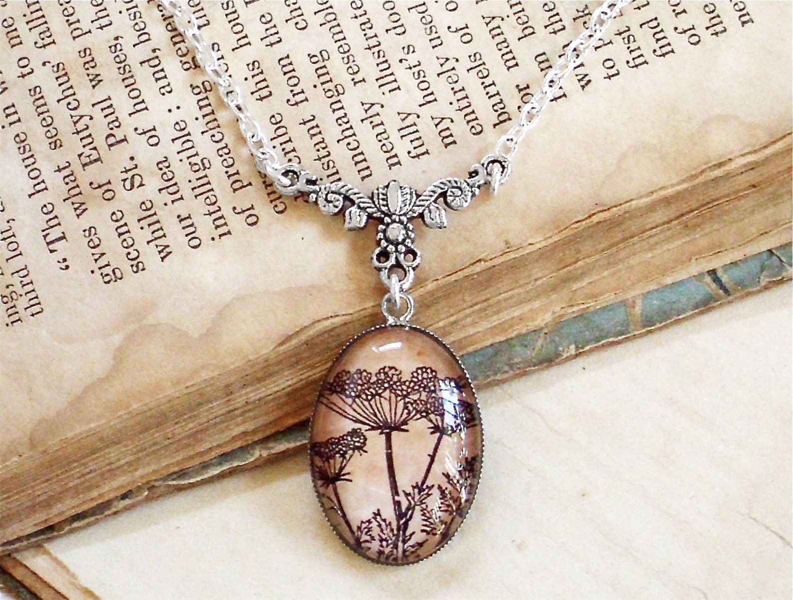 Poison Hemlock Necklace Antique Botanical Print Pendant in - Etsy