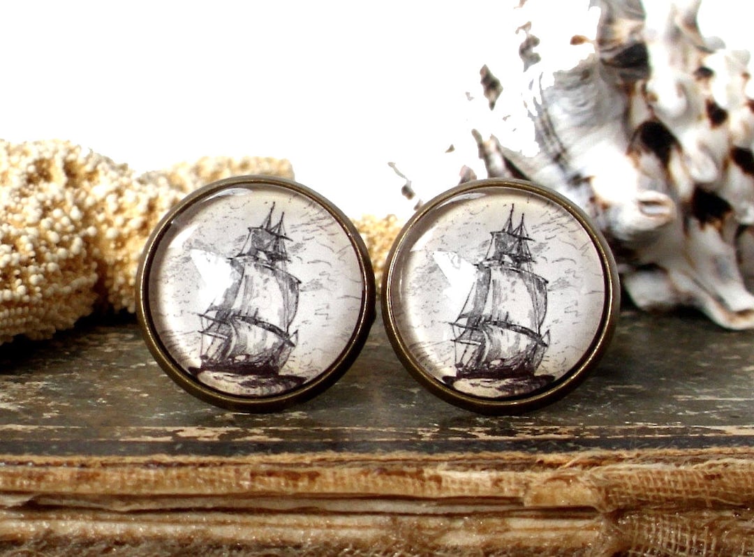 Pirate Cufflinks / Pirate Ship Cuff Links - Nautical Cuff Links in ...