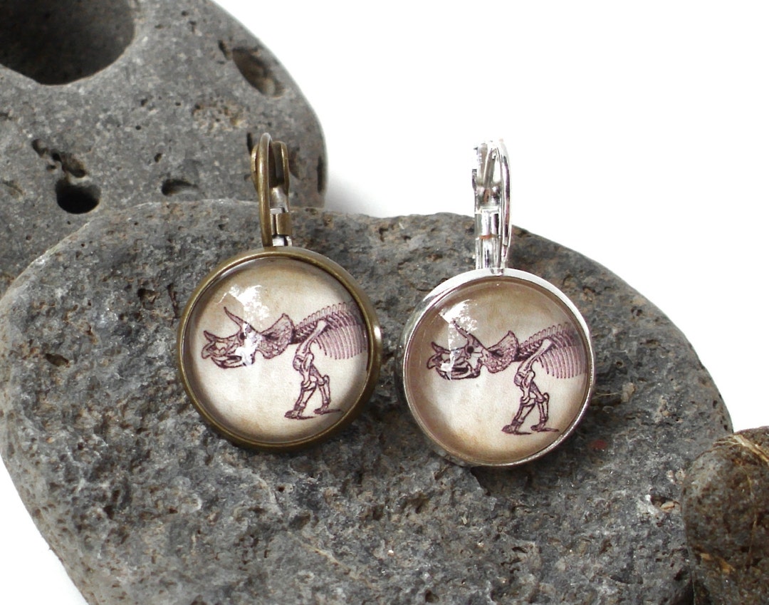 Dinosaur Earrings Triceratops Fossil Earrings in Bronze or - Etsy