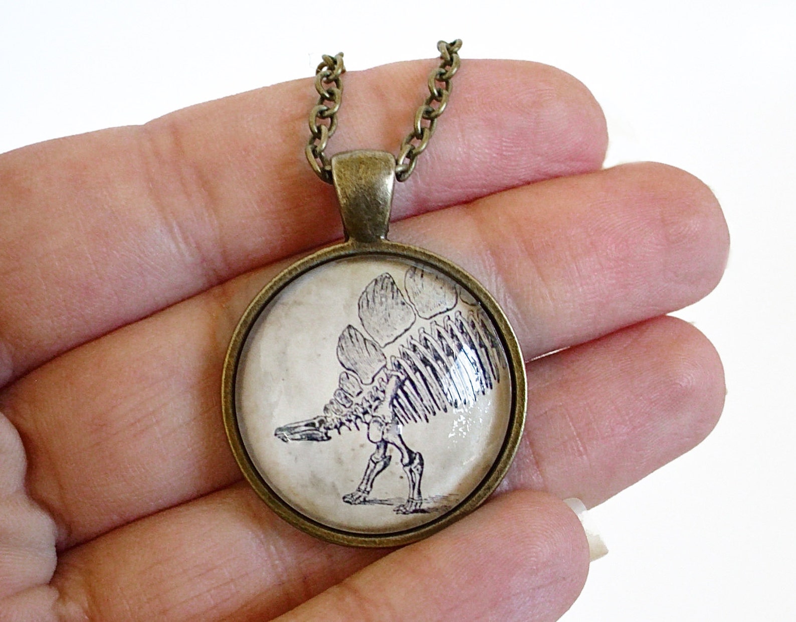 Dinosaur Necklace Stegosaurus Pendant in Bronze Antique Print Dino ...