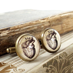 Anatomical Heart Cufflinks - Antique Anatomy Print Cuff Links in Bronze ...