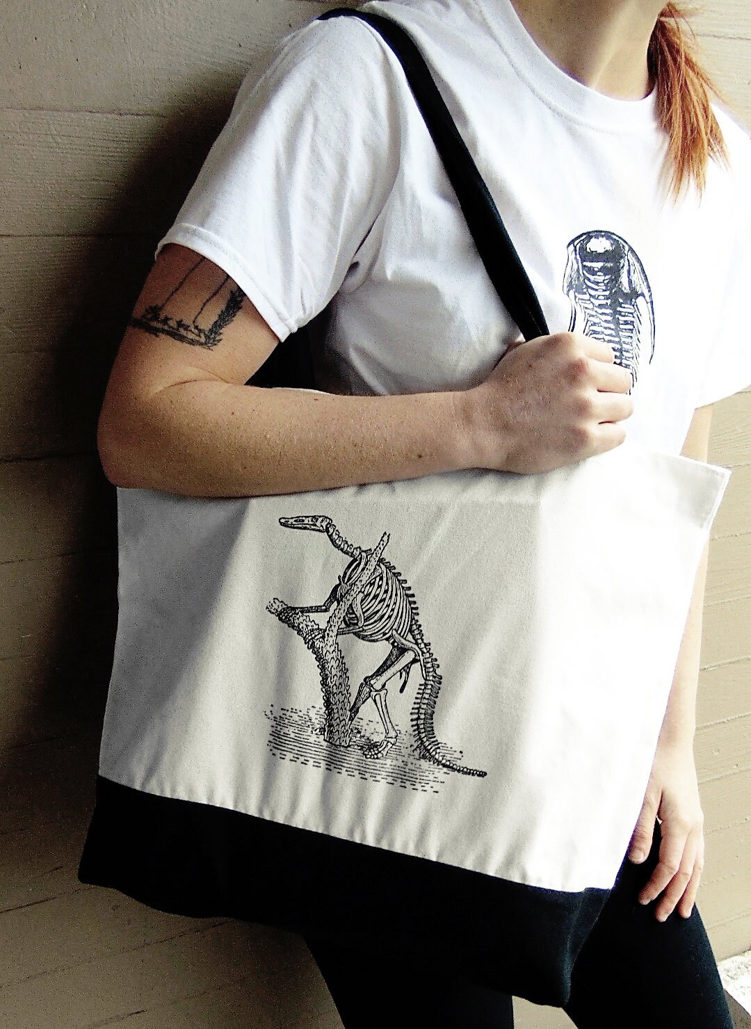 Dinosaur Tote Bag - Hadrosaurus - Canvas Tote Bag with Fossil Dinosaur ...