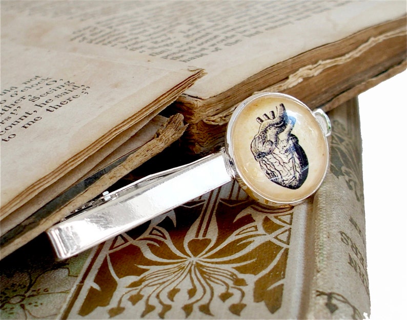 Anatomical Heart Tie Clip - Anatomy Tie Bar in Bronze or Silver Finish ...