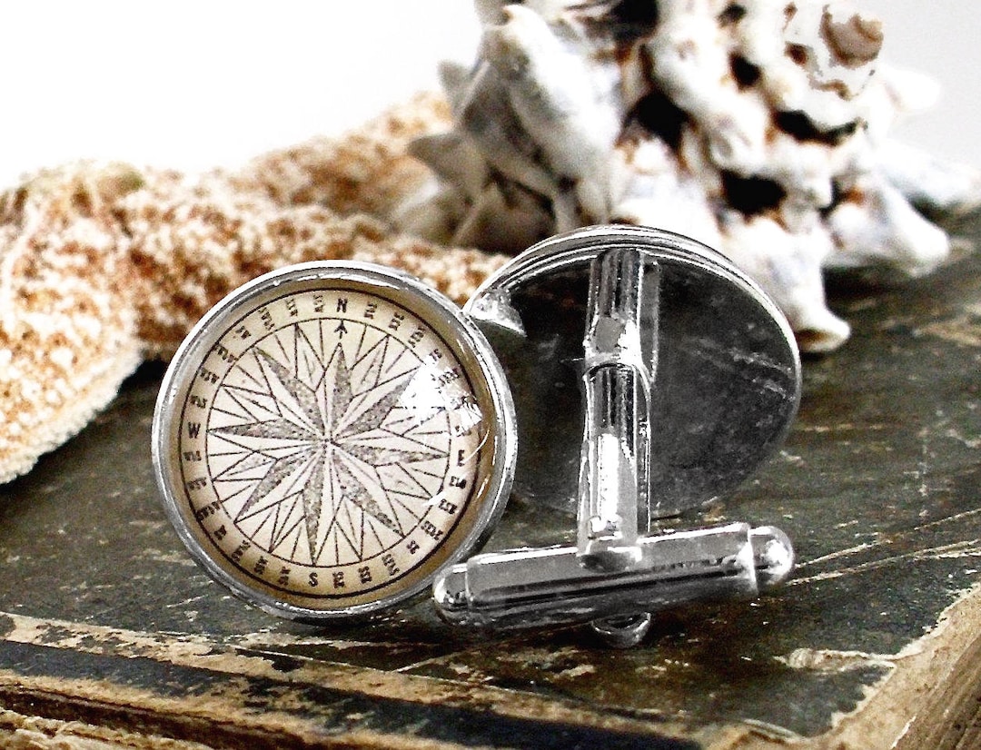 Compass Cufflinks / Cuff Links - Antique Nautical Print Cufflinks in ...