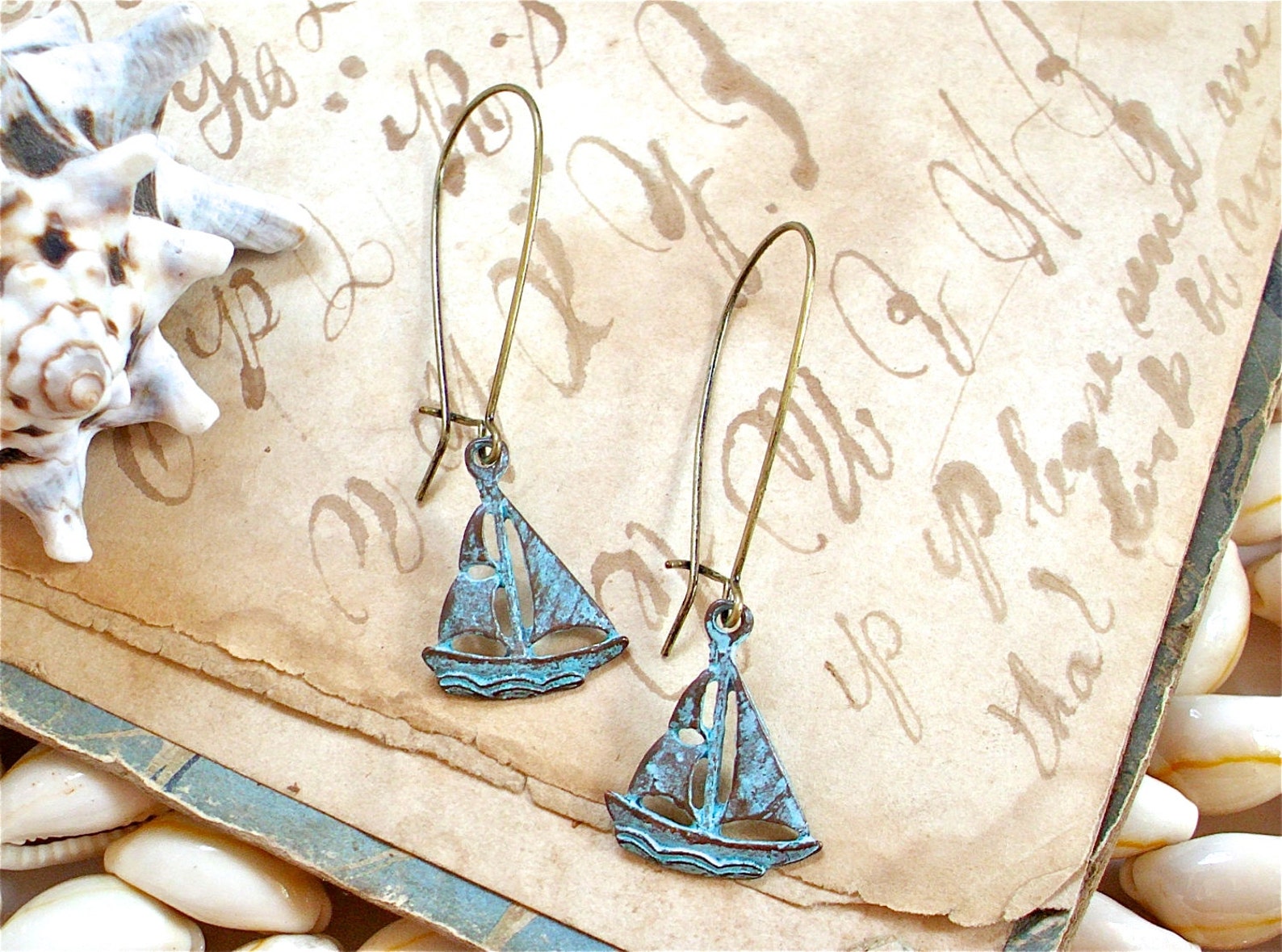 Sailboat Earrings Dangle Nautical Earrings In Antiqued Etsy