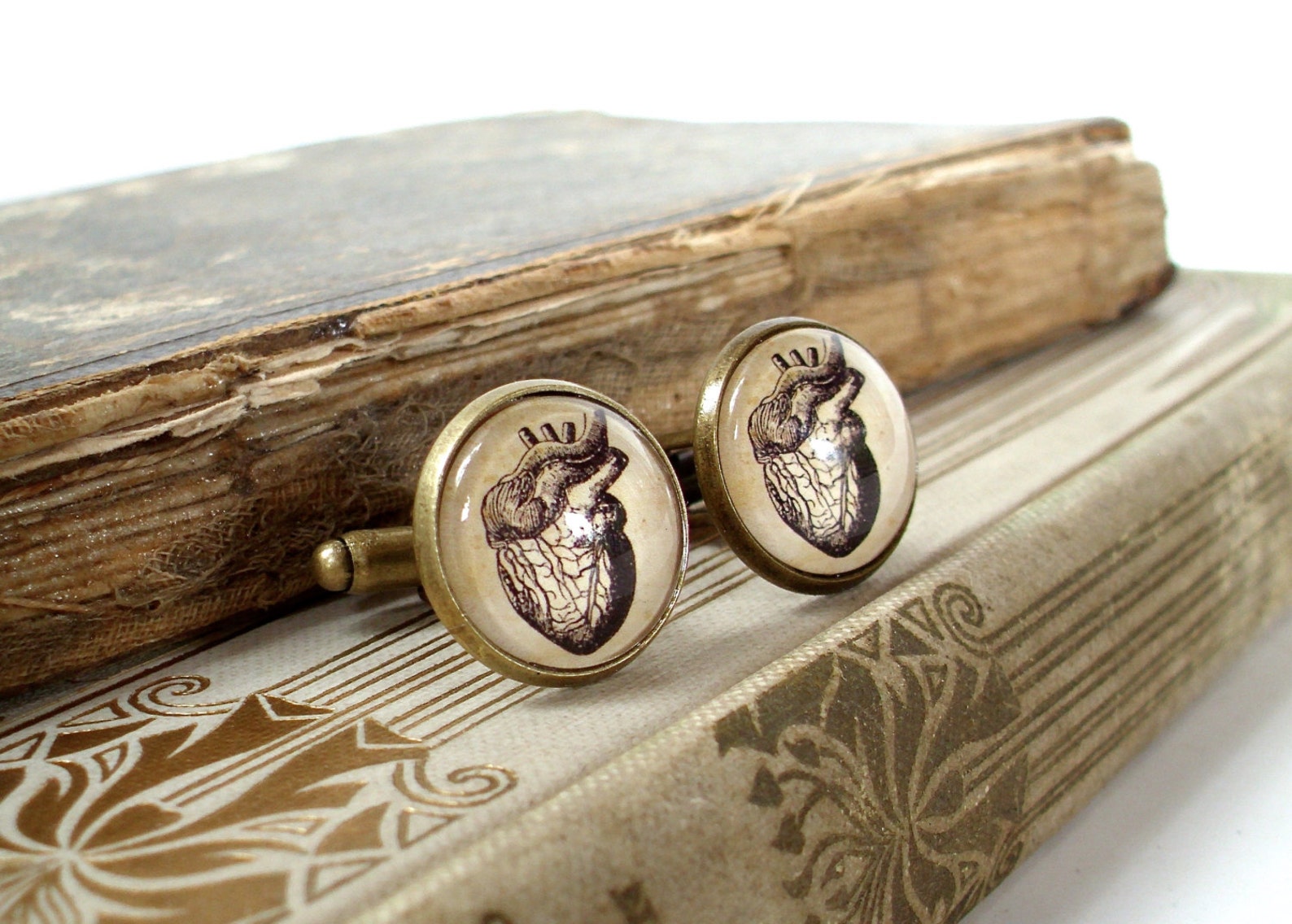 Anatomical Heart Cufflinks - Antique Anatomy Print Cuff Links in Bronze ...