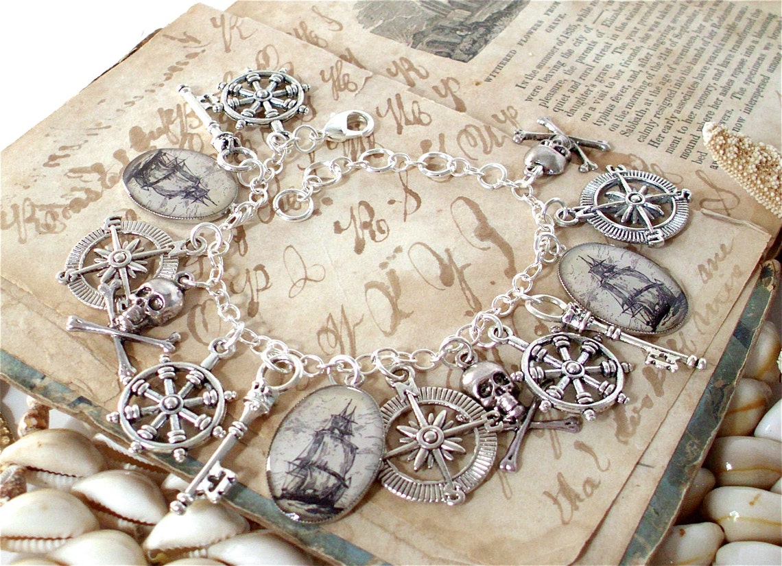 Pirate Charm Bracelet in Silver Pirate Jewelry Ship | Etsy