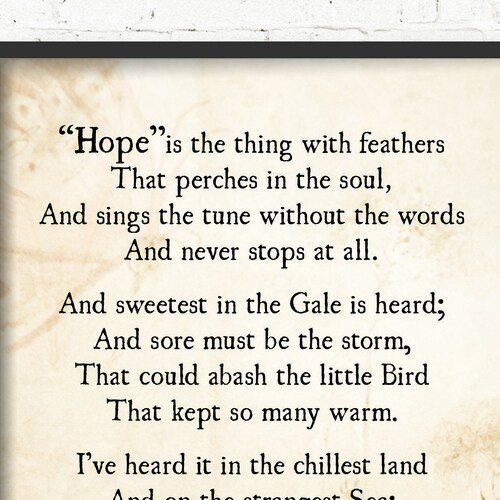 Emily Dickinson Hope is the Thing With Feathers Poem Emily - Etsy